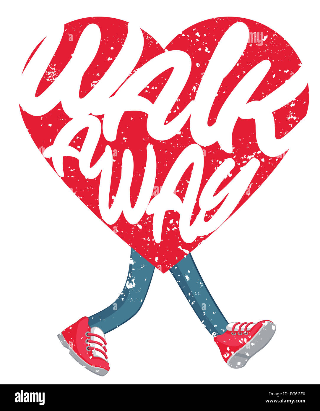 Walk away heart with walking legs and feet on a white background is in ...