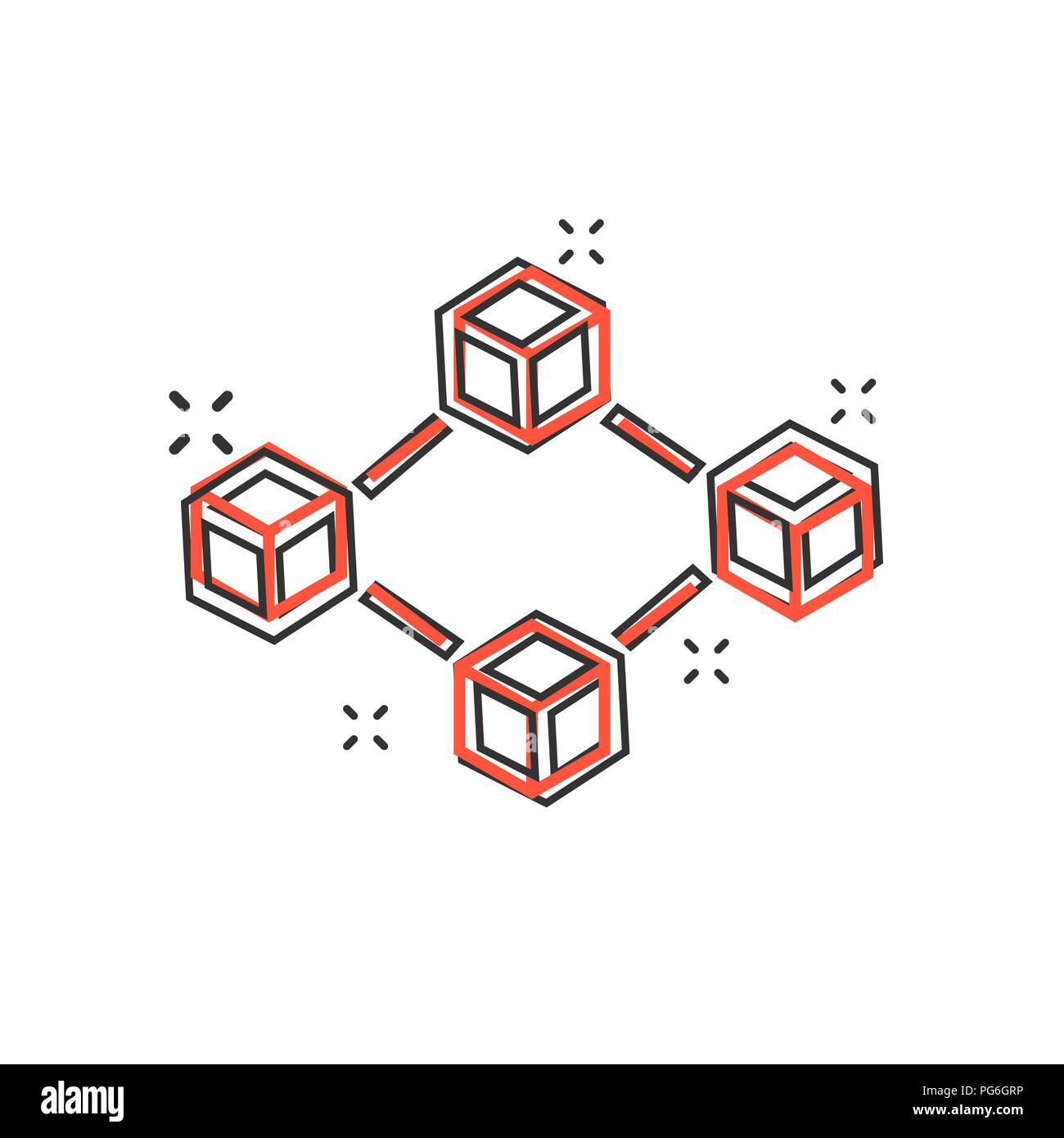 Vector cartoon blockchain technology icon in comic style. Cryptography ...