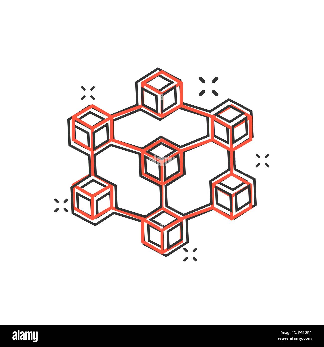 Vector cartoon blockchain technology icon in comic style. Cryptography ...