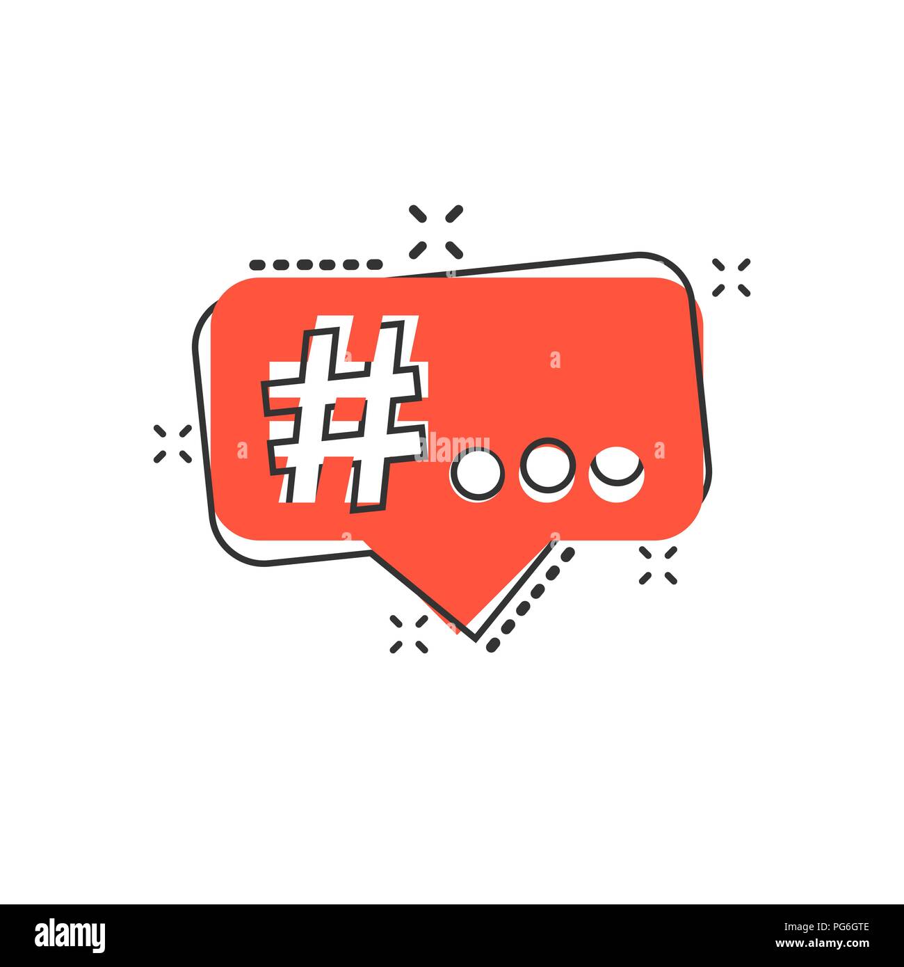 Vector cartoon hashtag icon in comic style. Social media marketing ...