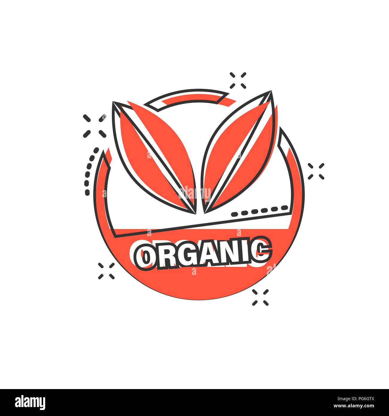 Vector cartoon vegan organic badge icon in comic style. Eco bio product ...