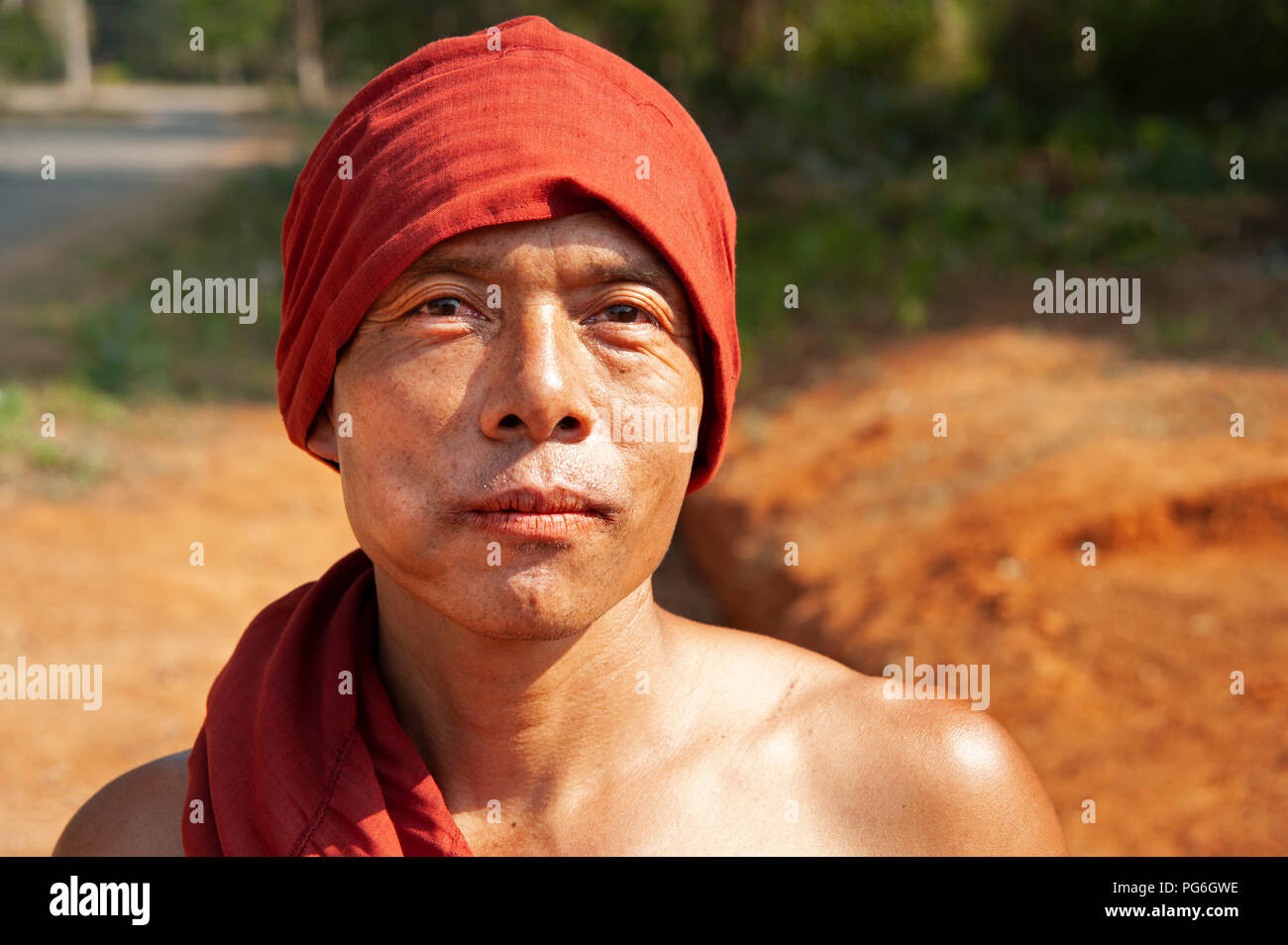 Buddhist monk portrait wearing red bandana hi-res stock photography and ...
