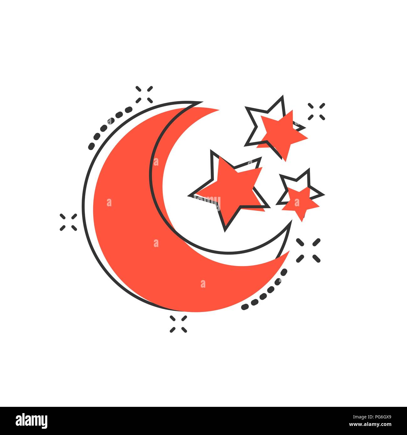 Vector cartoon nighttime moon and stars icon in comic style. Lunar ...