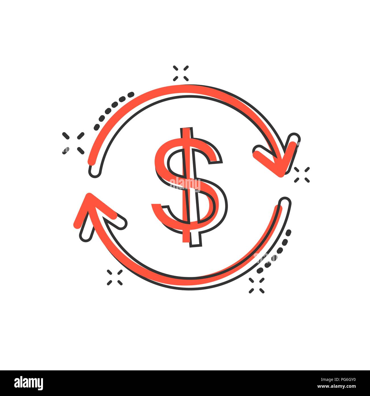 Vector cartoon money dollar with arrow icon in comic style. Exchange ...