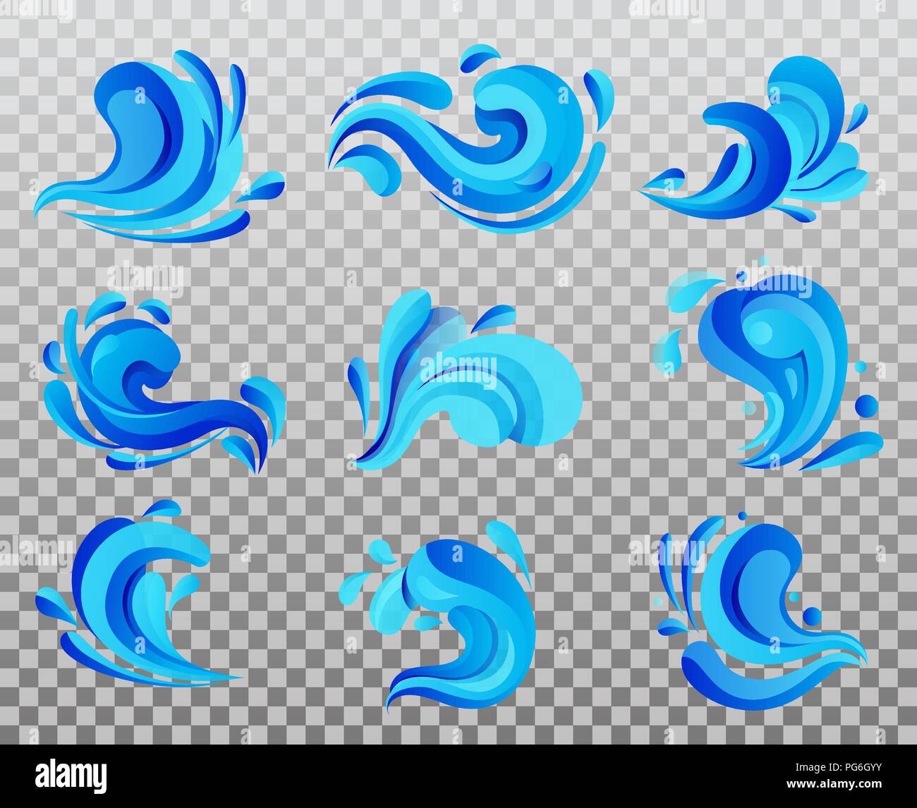 Set of isolated sea or ocean wave, river water icon, nature curvy or ...