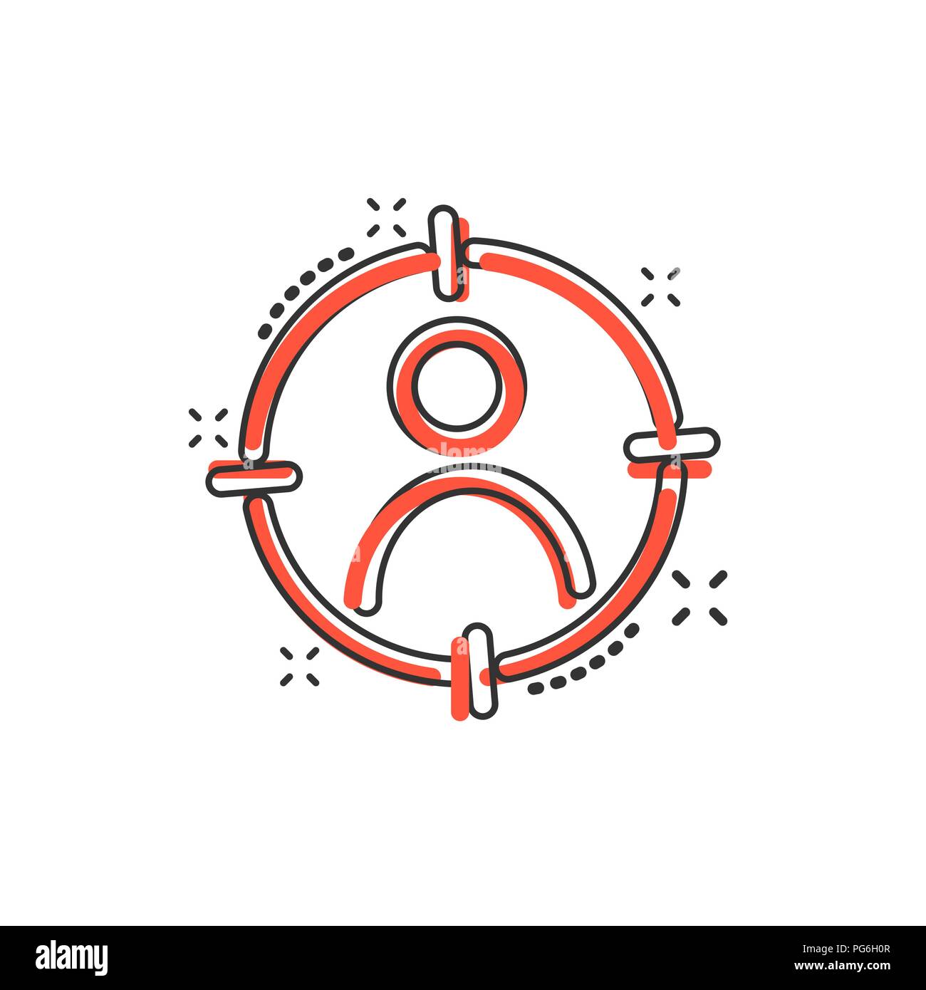 Vector cartoon target audience icon in comic style. Marketing target ...