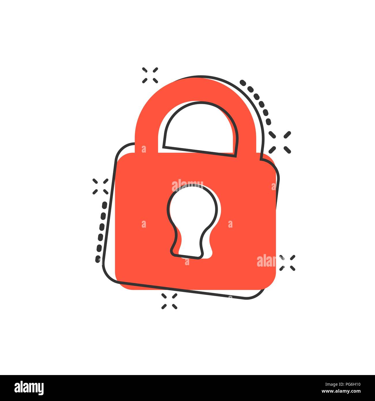 Vector cartoon lock icon in comic style. Padlock locker sign ...