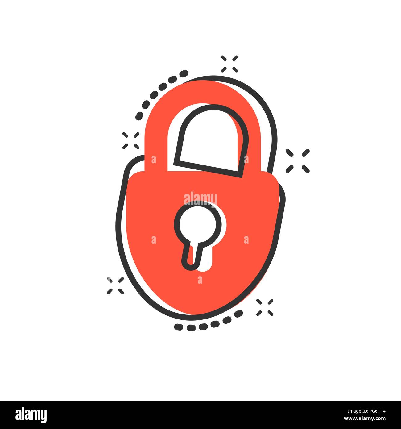 Vector cartoon lock icon in comic style. Padlock locker sign ...