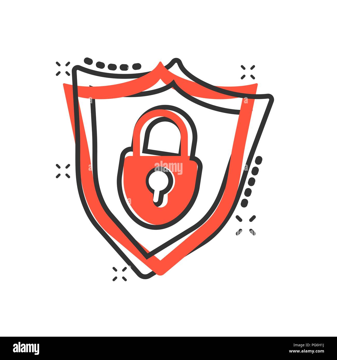 Vector cartoon lock with shield security icon in comic style. Padlock ...