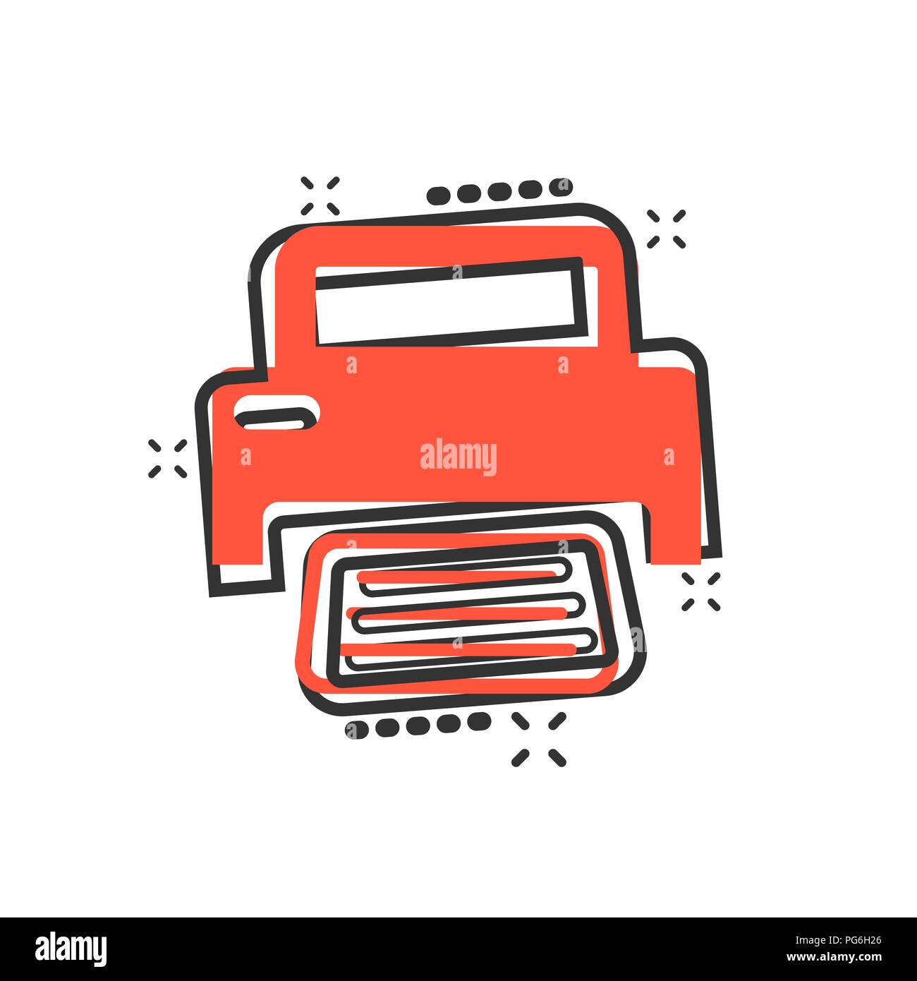 Vector cartoon printer icon in comic style. Document printing sign ...