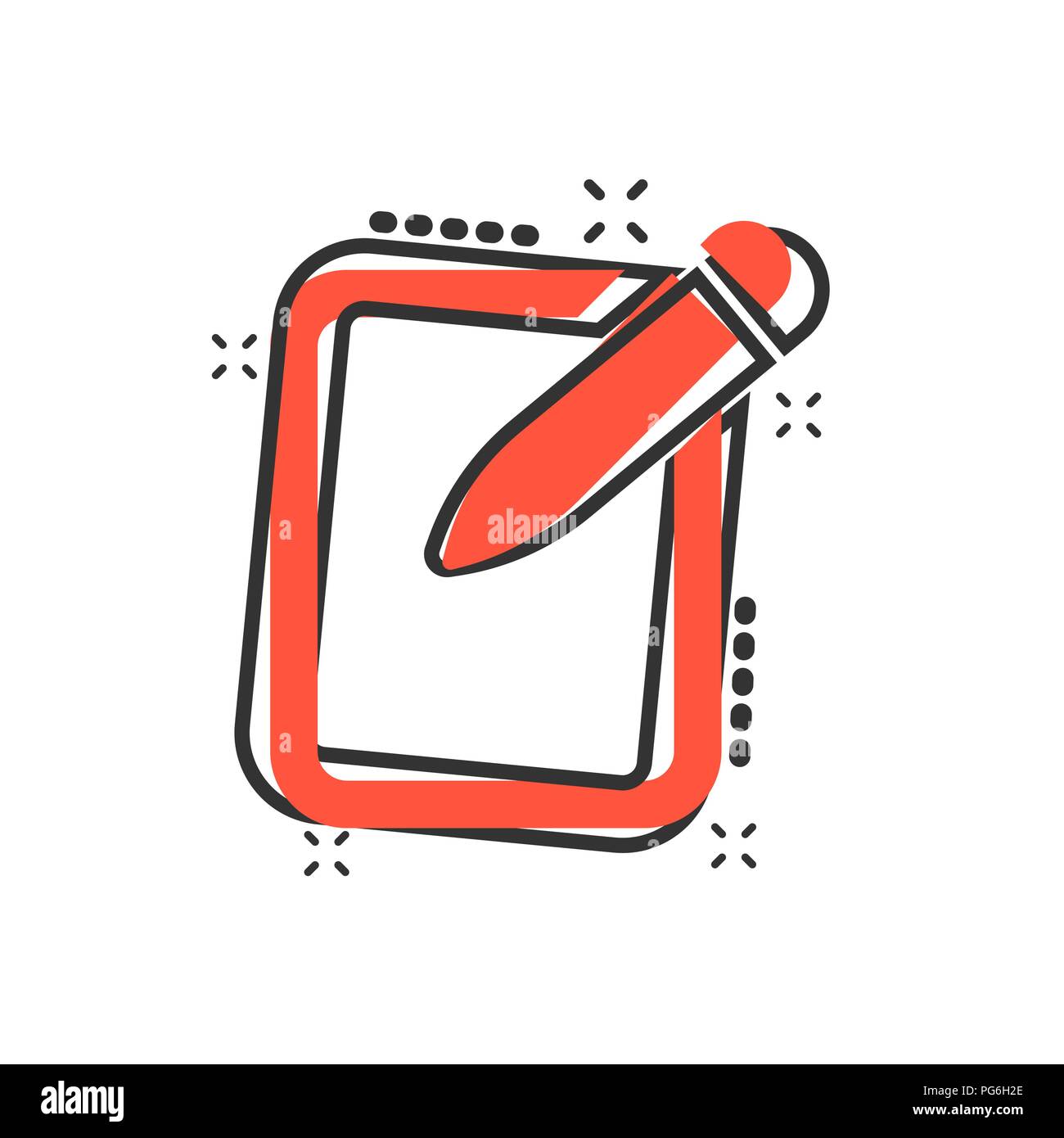 Vector cartoon notepad edit document with pencil icon in comic style ...