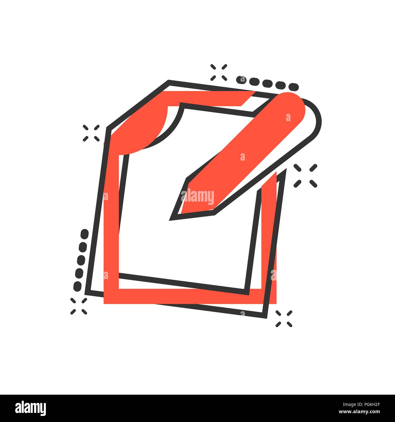 Vector cartoon notepad edit document with pencil icon in comic style ...