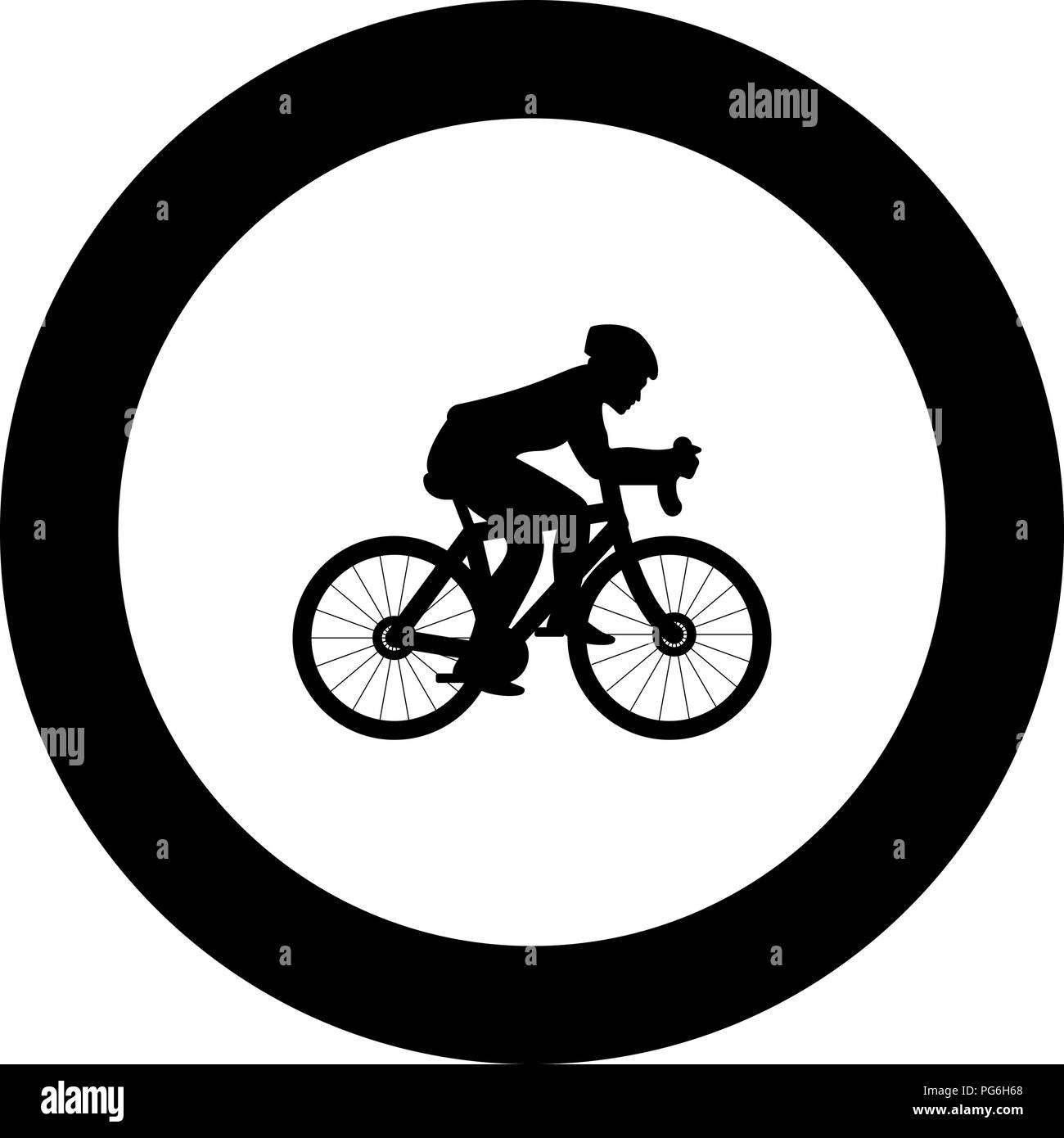 Cyclist on bike silhouette icon black color in round circle vector I ...