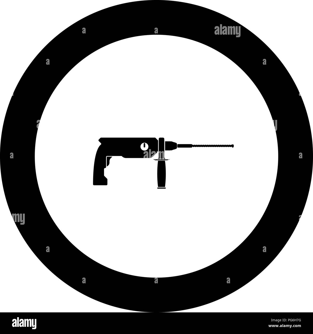 Rotary hammer demolition icon black color in round circle vector I ...