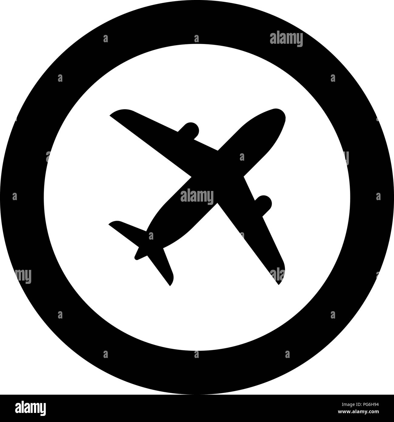 Airplane icon black color in round circle vector I Stock Vector Image ...