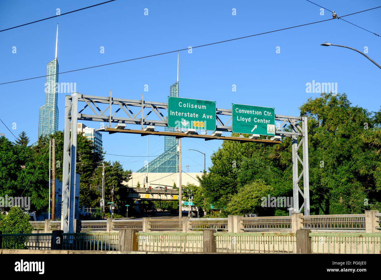 Road signs to Coliseum, Interstate Ave., Convention Center and Lloyd ...