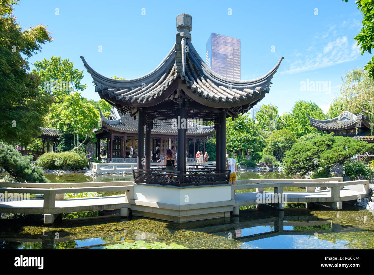 Pavilion at Lan Su Chinese Garden, Portland, Oregon, USA Stock Photo ...
