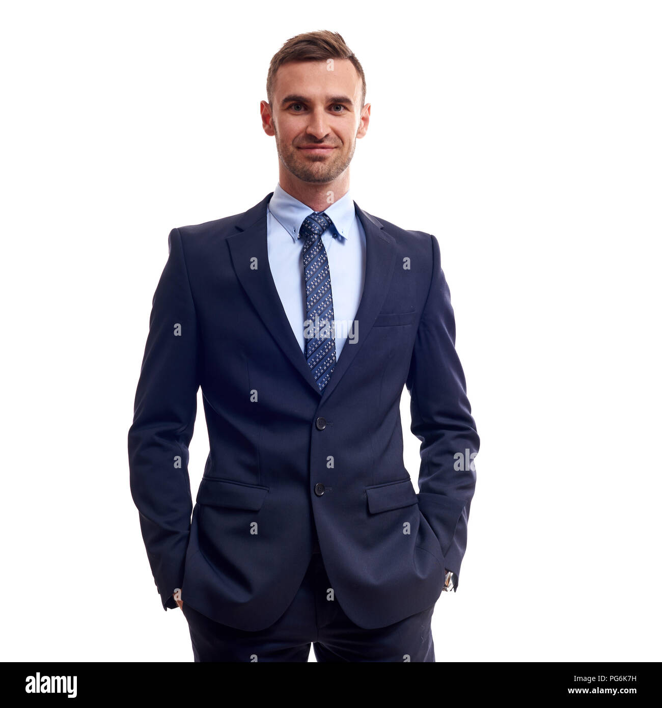 business, people and office concept - happy smiling businessman in suit ...