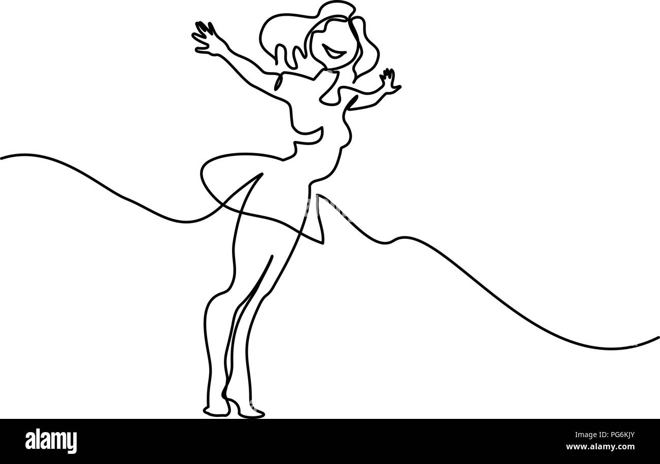 Continuous one line drawing. Young happy girl try to fly. Vector ...