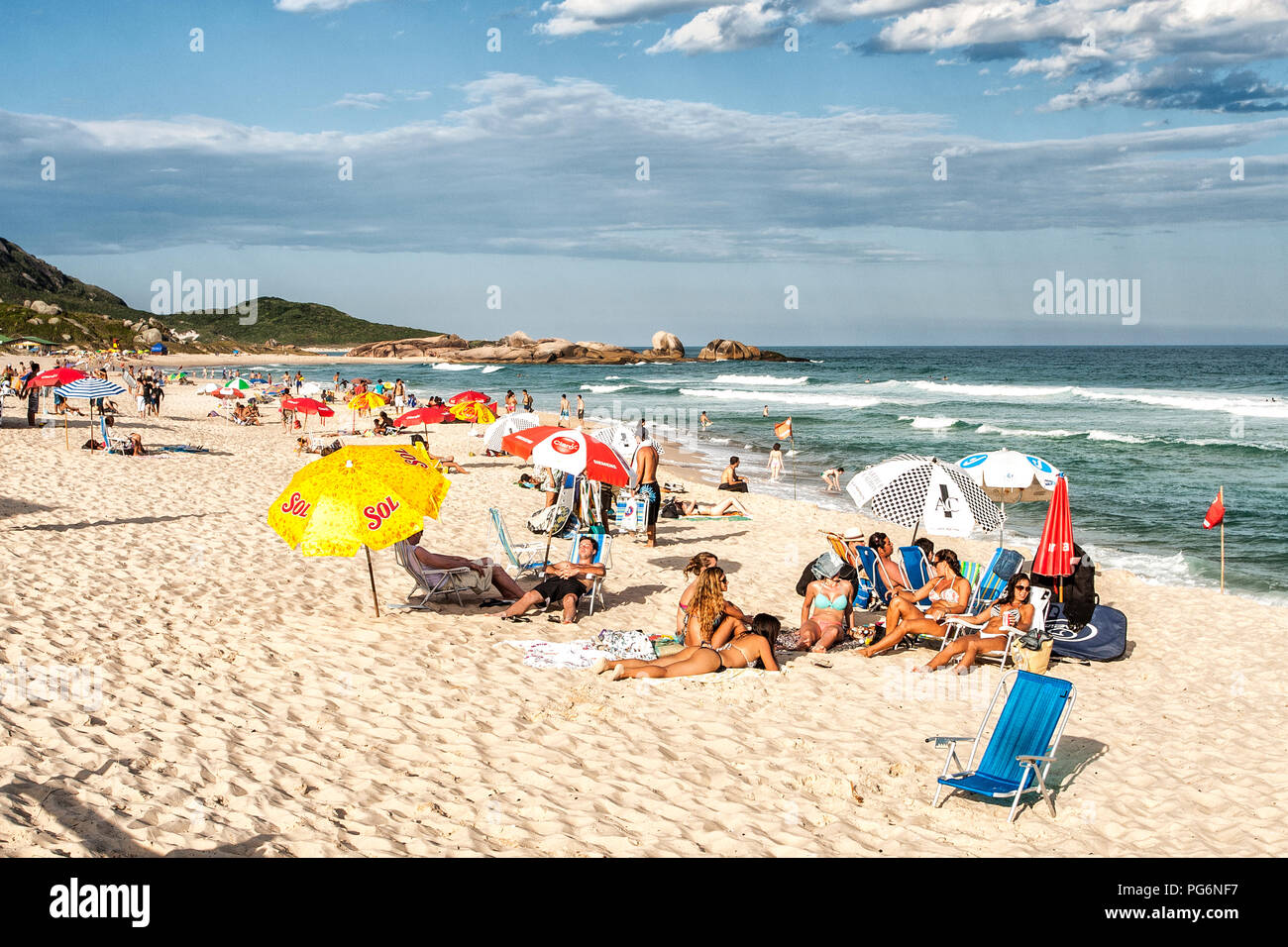 Mole Beach, one of the most crowded beaches of Island of Santa Catarina ...