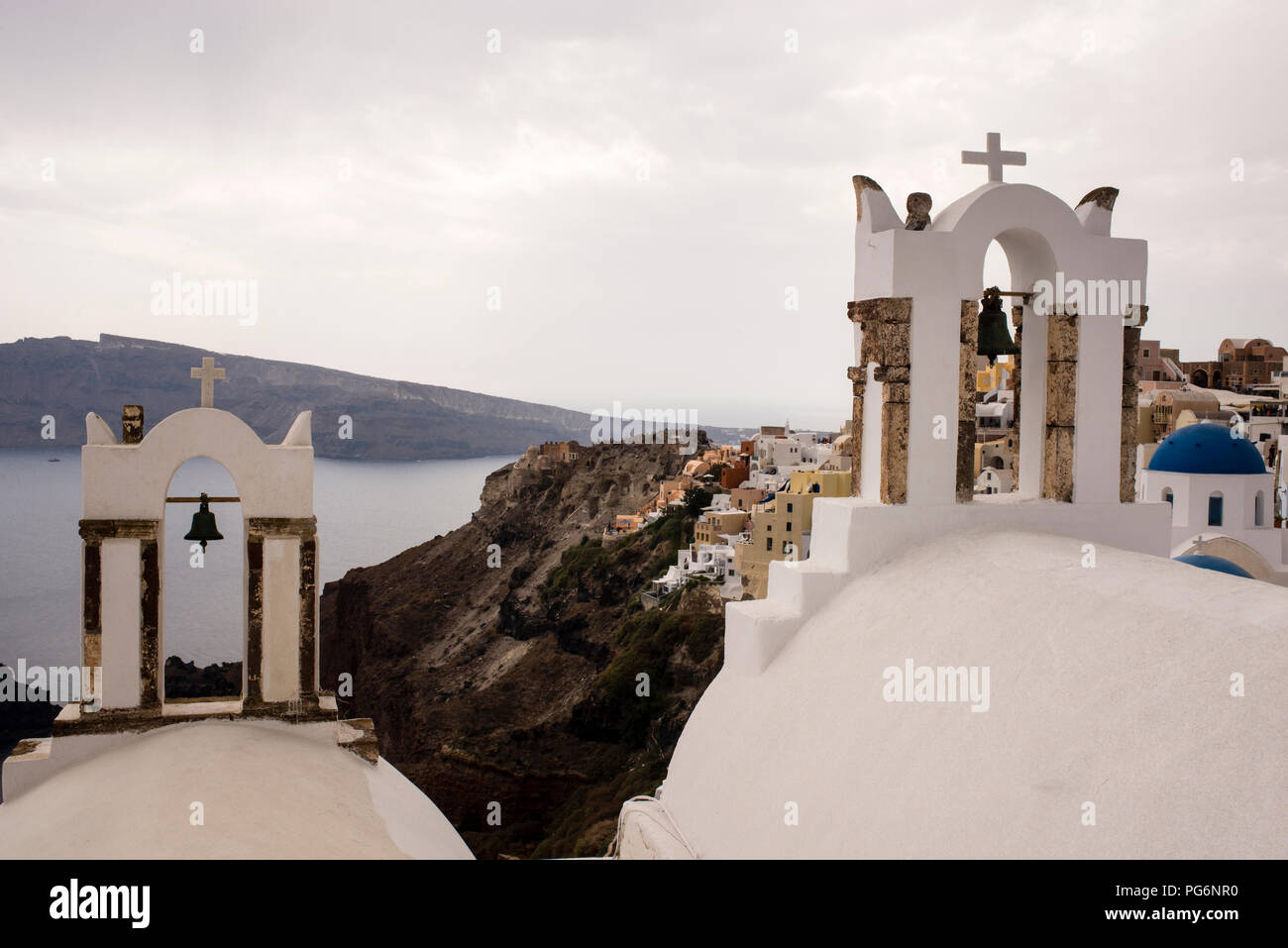 Greek bell towers on Santorini, Greece Stock Photo - Alamy