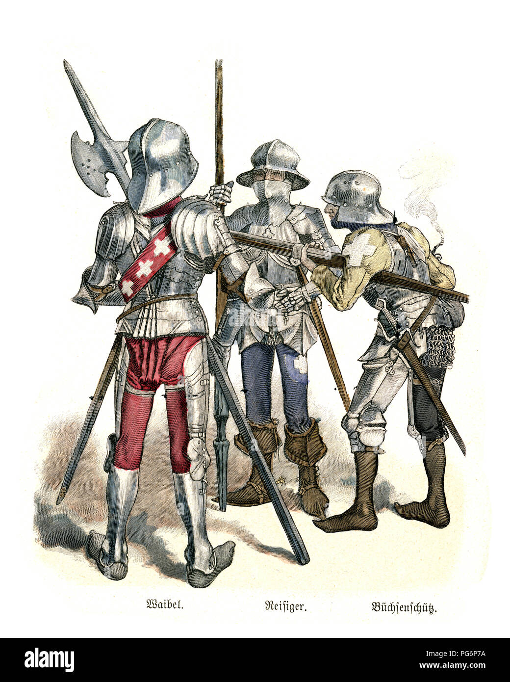 Fashion of medieval Switzerland, Sergeant, horseman and Arquebusier ...