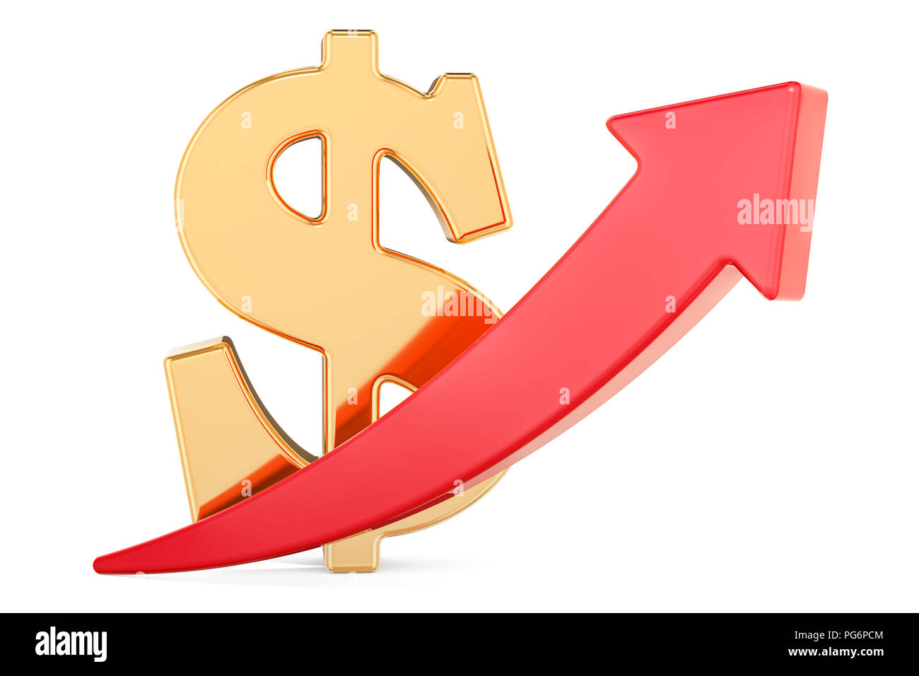 Dollar symbol with red arrow up, 3D rendering isolated on white ...