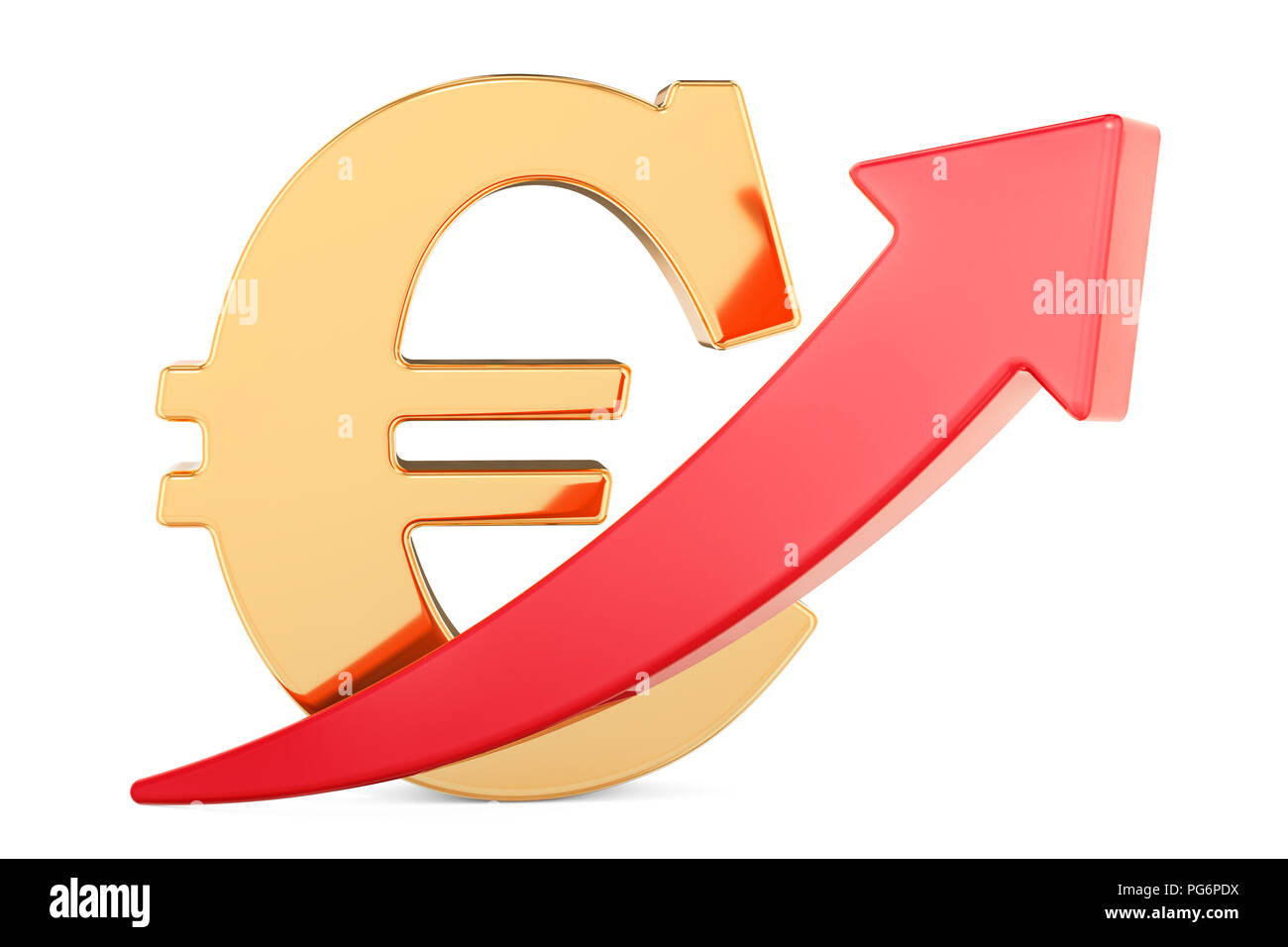 Euro symbol with red arrow up, 3D rendering isolated on white ...