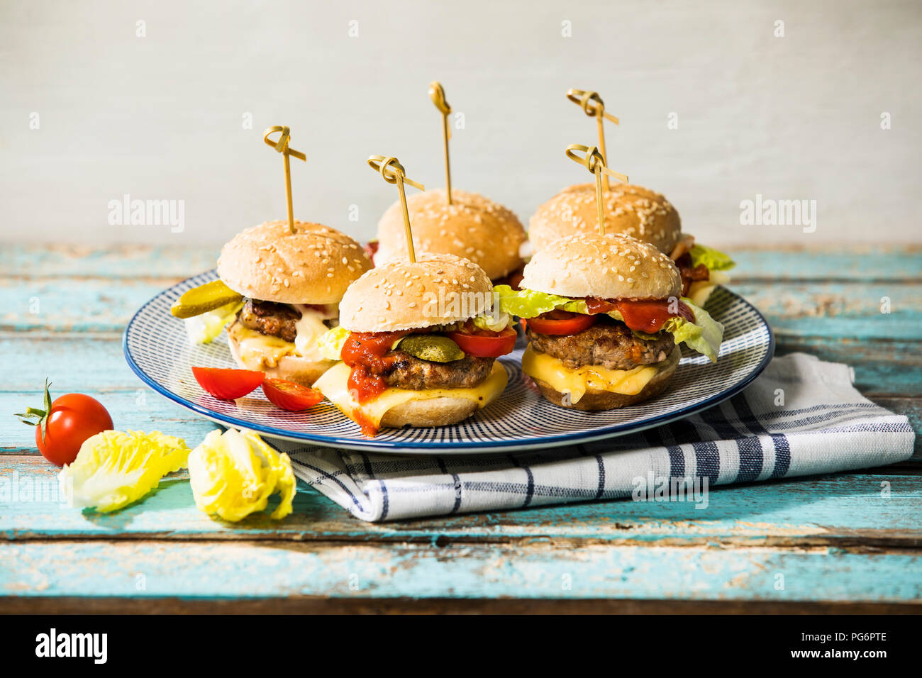 Mini burger on plate Stock Photo - Alamy