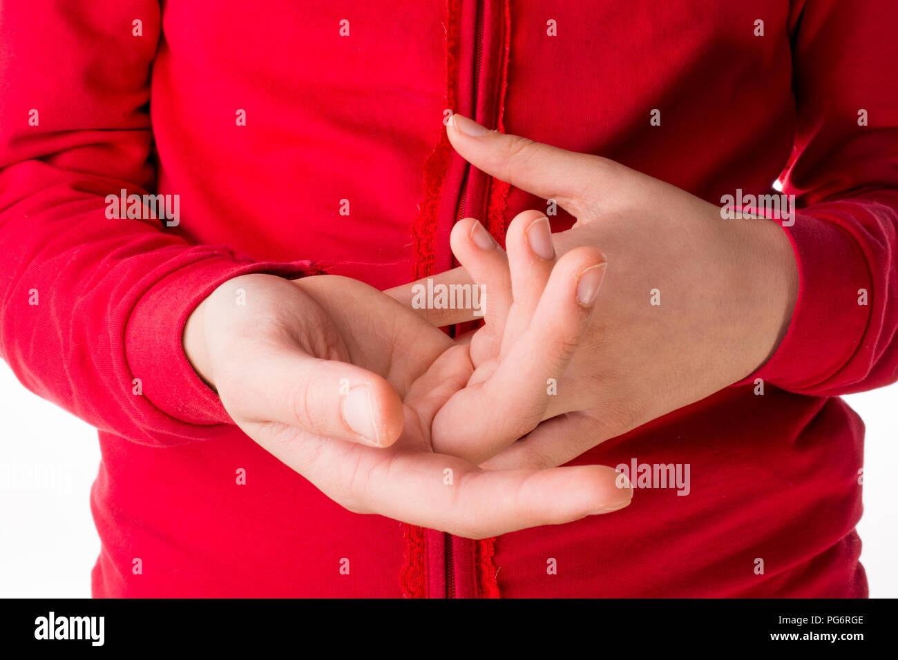 Hand making a gesture on a white background Stock Photo - Alamy