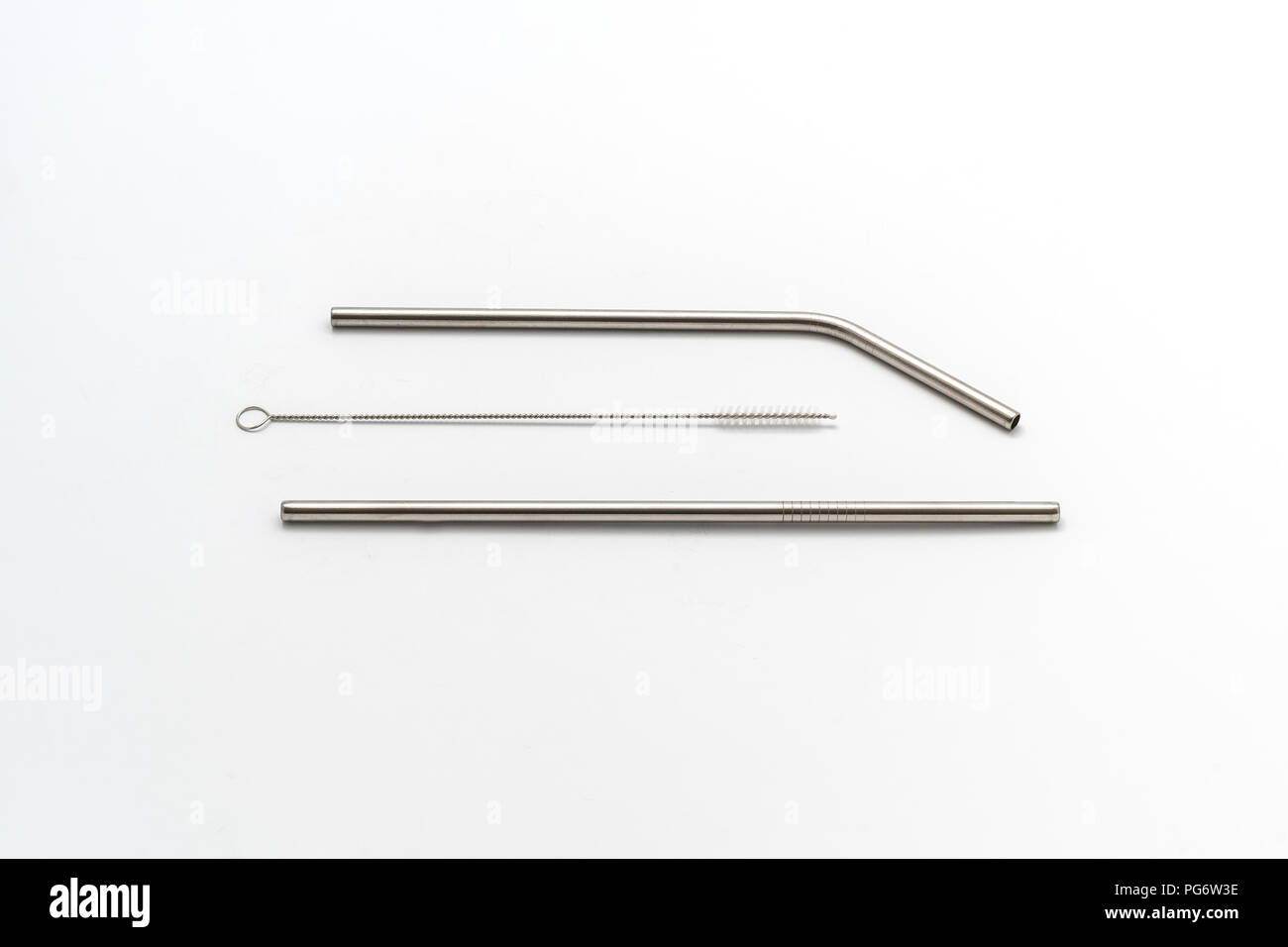 Straight stainless steel bent metal straw with a blue silicone straw ...