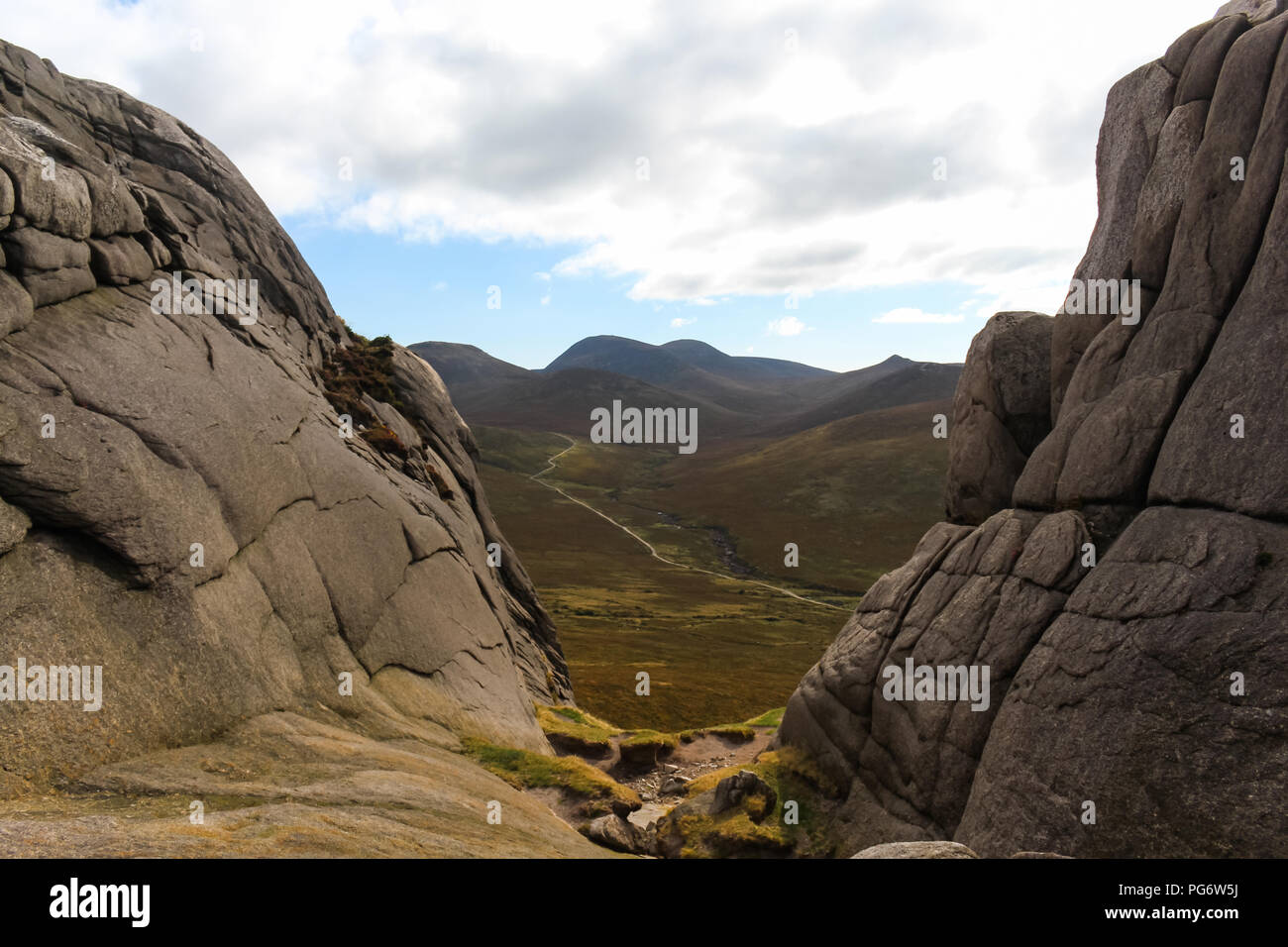 Steep granite walls on the crags of Hen Mountain framing the view of ...