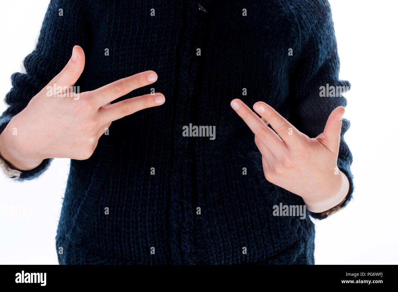 Hand making a gesture on a white background Stock Photo - Alamy