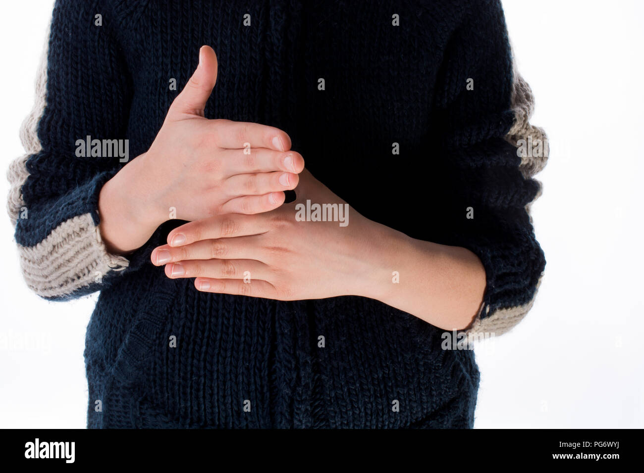 Hand making a gesture on a white background Stock Photo - Alamy