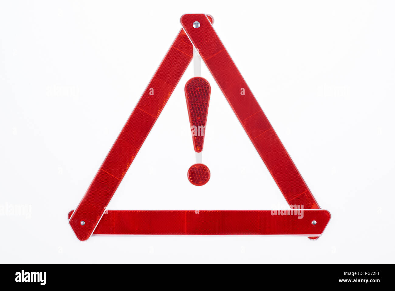 top view of red warning triangle road sign isolated on white Stock ...