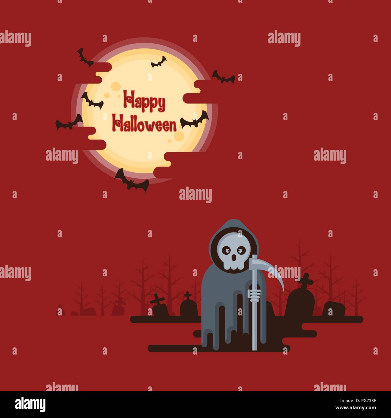 Night moon skull bats Stock Vector Images - Alamy