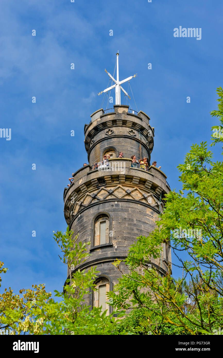 EDINBURGH SCOTLAND CALTON HILL NELSON TOWER WITH TOURISTS Stock Photo ...