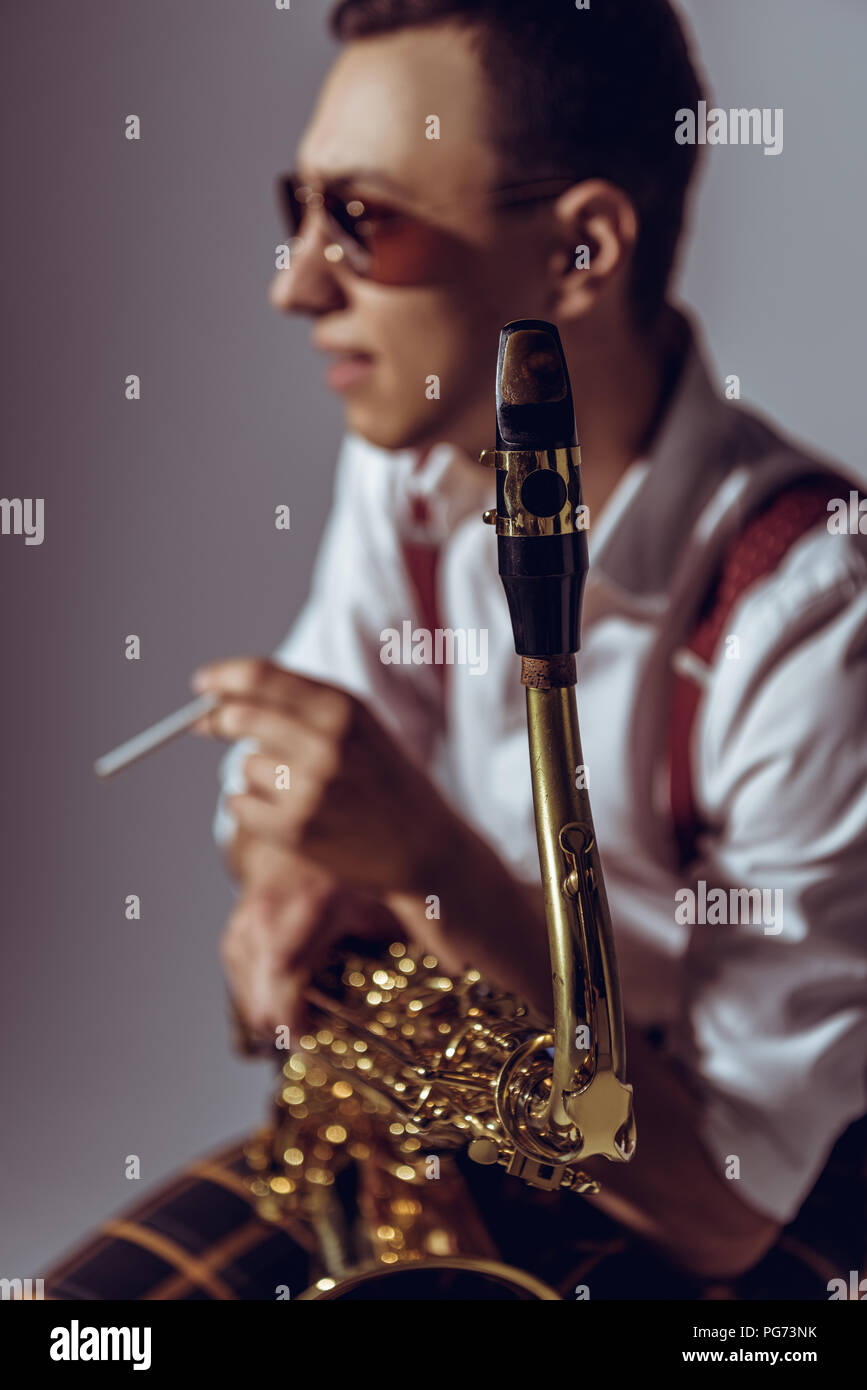 Selective focus shot saxophone hi-res stock photography and images - Alamy