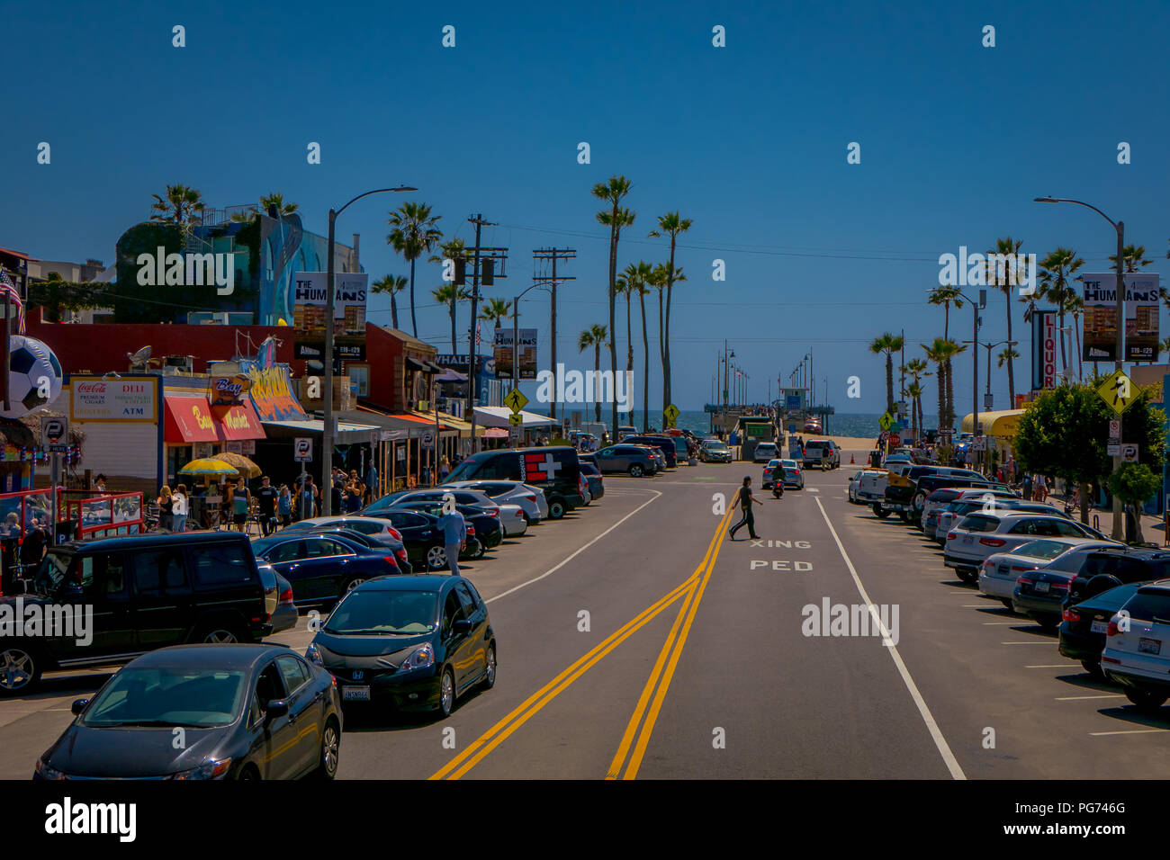 Los Angeles, California, USA, AUGUST, 20, 2018: Above view of cars ...