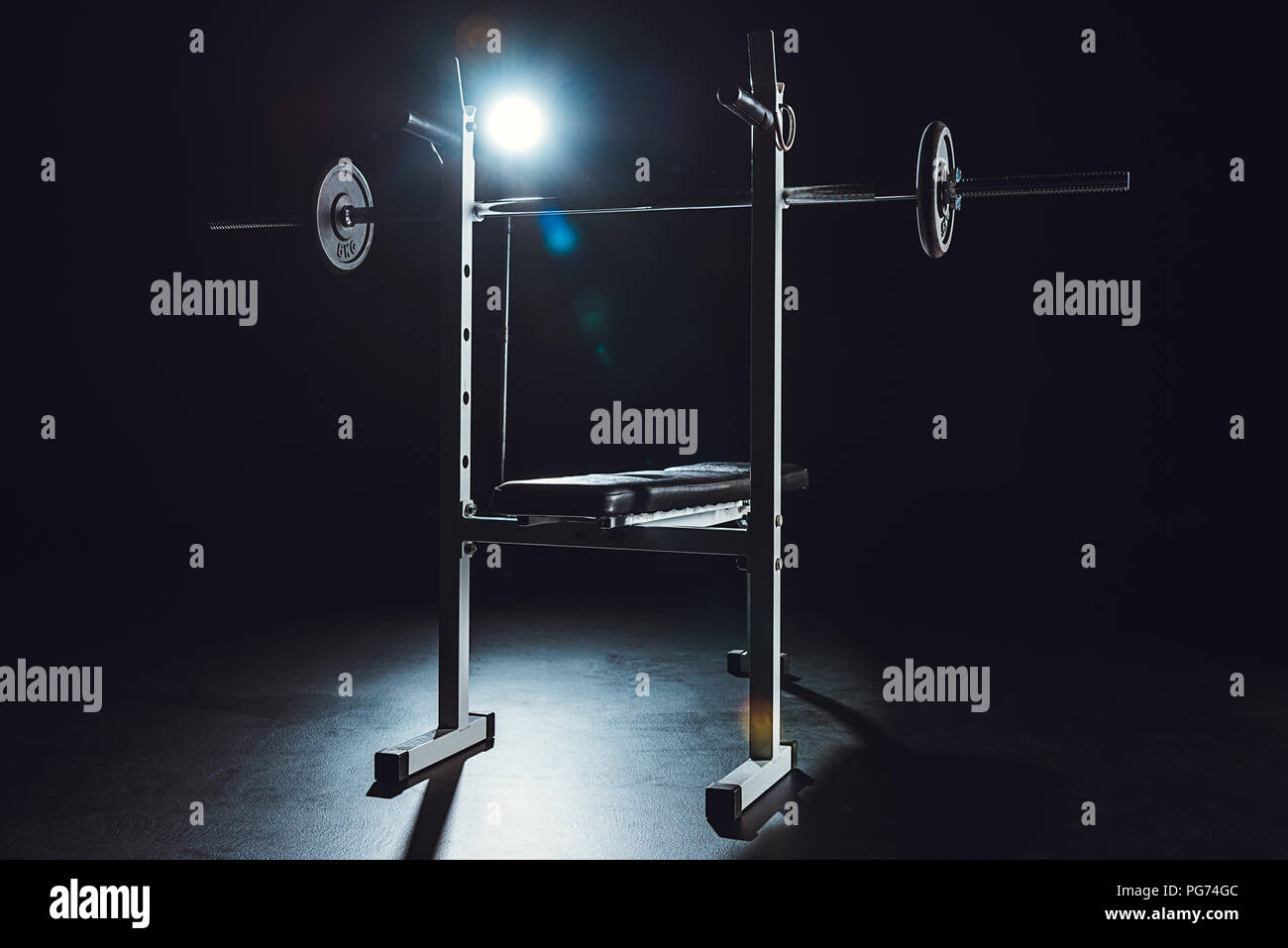 close up view of barbell at gym, black background Stock Photo - Alamy