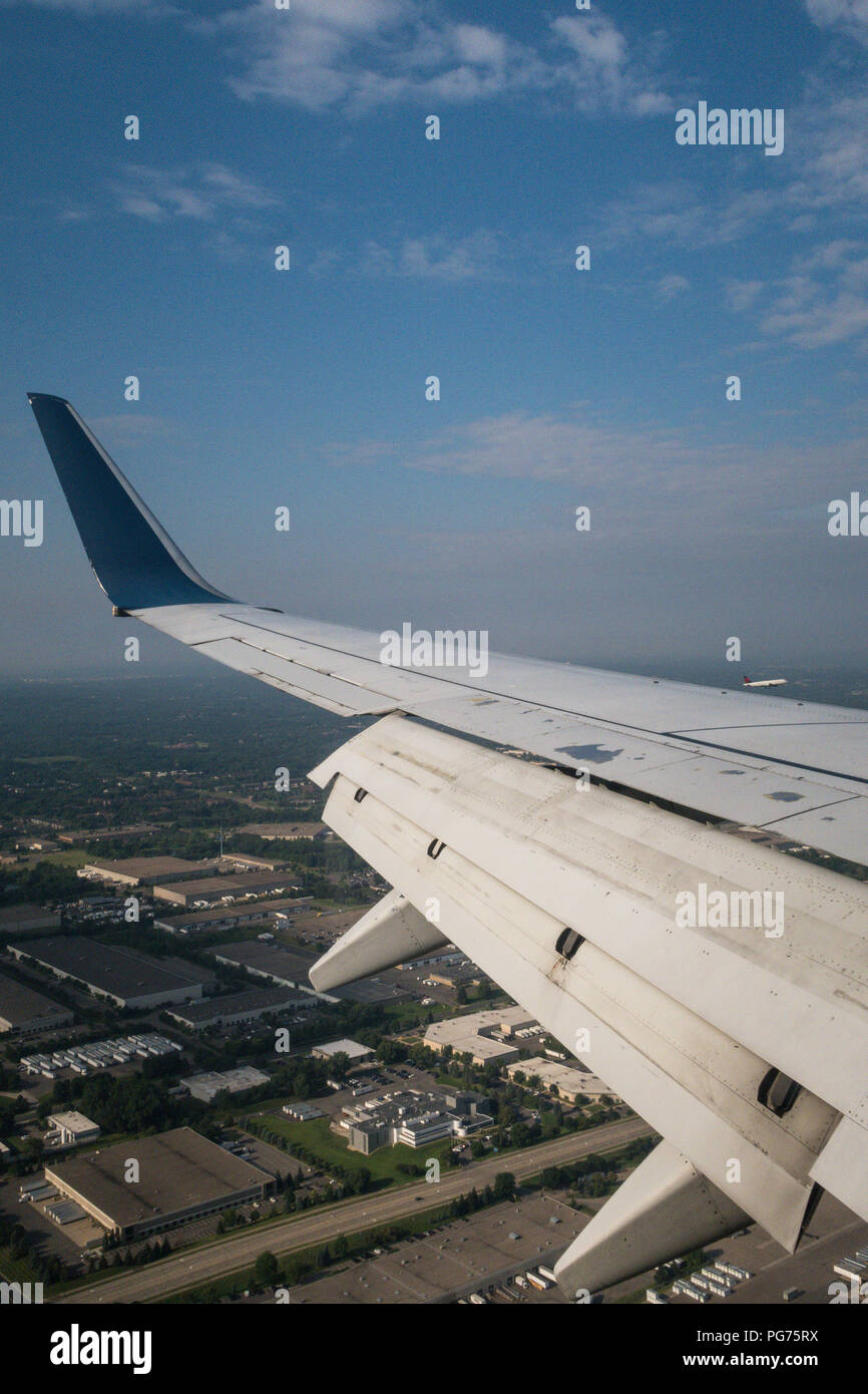 Wing of Commercial Airplane in Flight, USA Stock Photo - Alamy