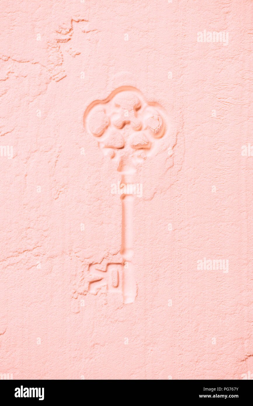 shape of vintage key on light pink powder background Stock Photo - Alamy