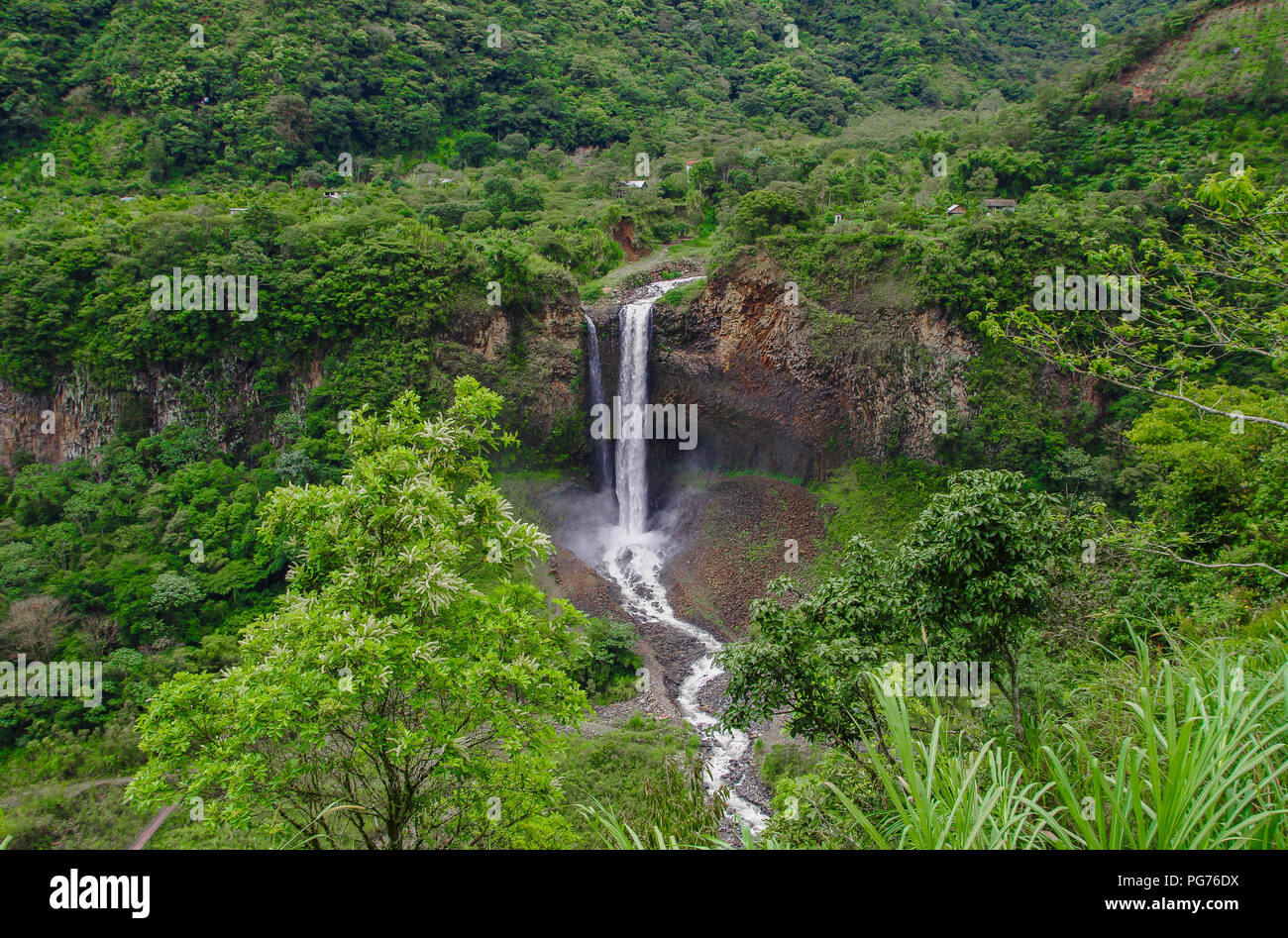Bridal veil Manto de la novia , waterfall in Cascades route, Banos ...