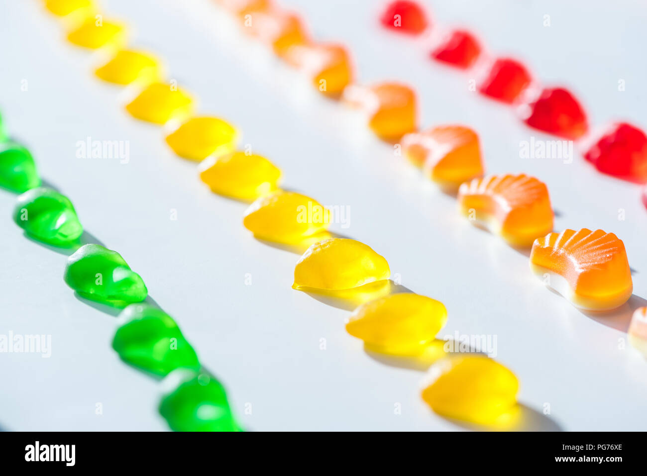 set of sweet green, yellow and red jelly candies on white Stock Photo ...