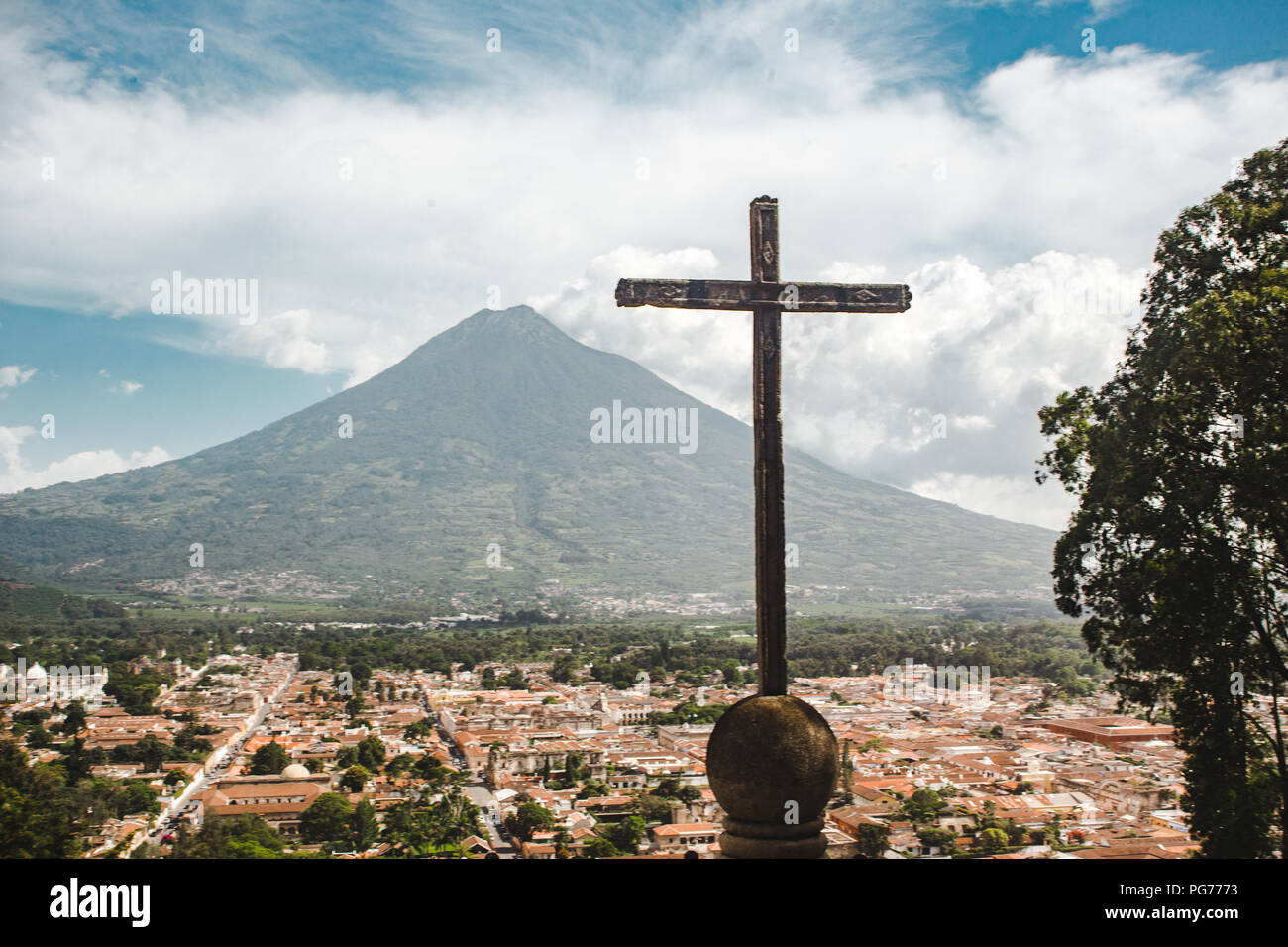 Catholic cross at the top of the Cerro de la Cruz looking over the city ...