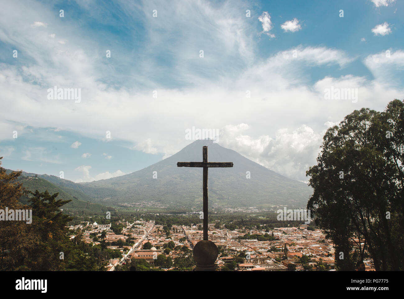 Catholic cross at the top of the Cerro de la Cruz looking over the city ...