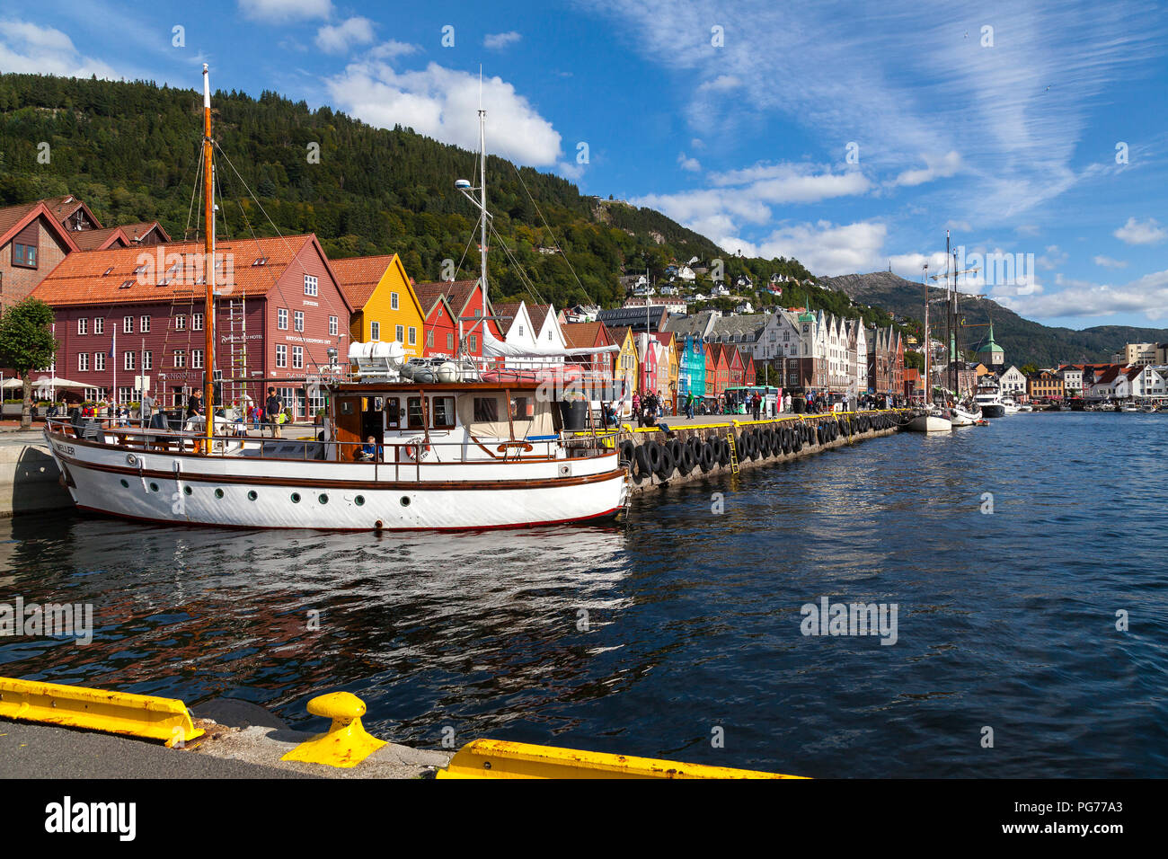Motor yacht TSMY Weller (built 1947)alongside in Bergen harbor, west ...