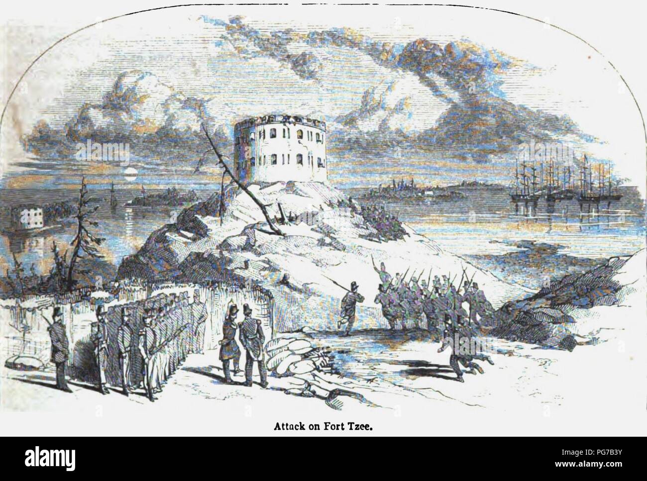 Attack on Fort Tzee. George Dodd. Pictorial history of the Russian war ...
