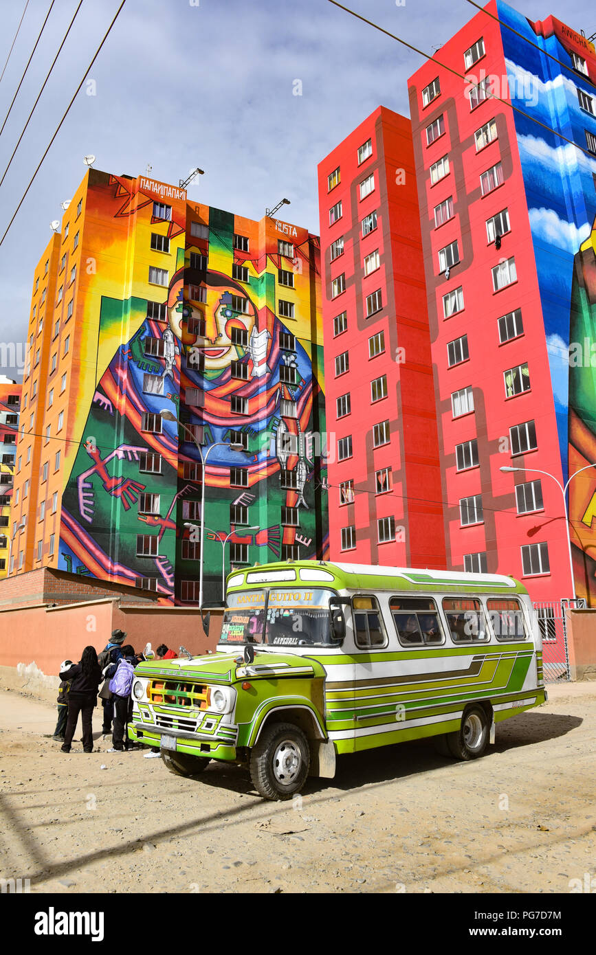 Brightly colored murals painted by Bolivian artist Roberto Mamani ...