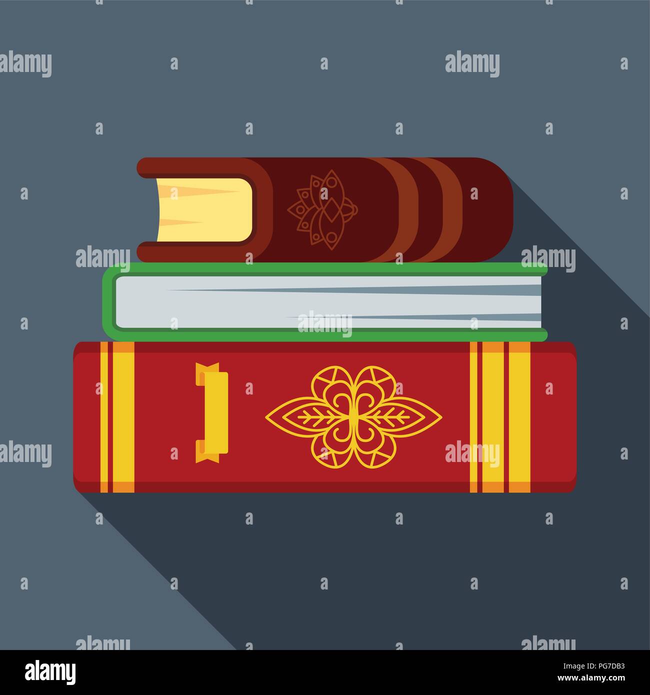 Stack of old magical books in thick leather bindings. Flat vector ...